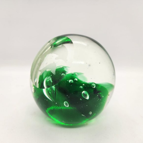 Accents | Vintage Art Glass Paperweight Green White Suspended White ...